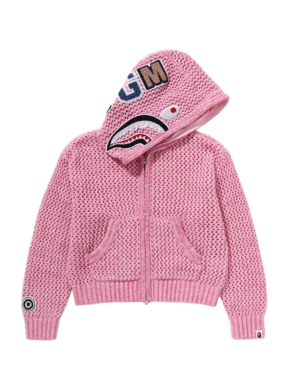 Bape Metallic Crochet Shark Full Zip Hoodie Pink – THEPARKS