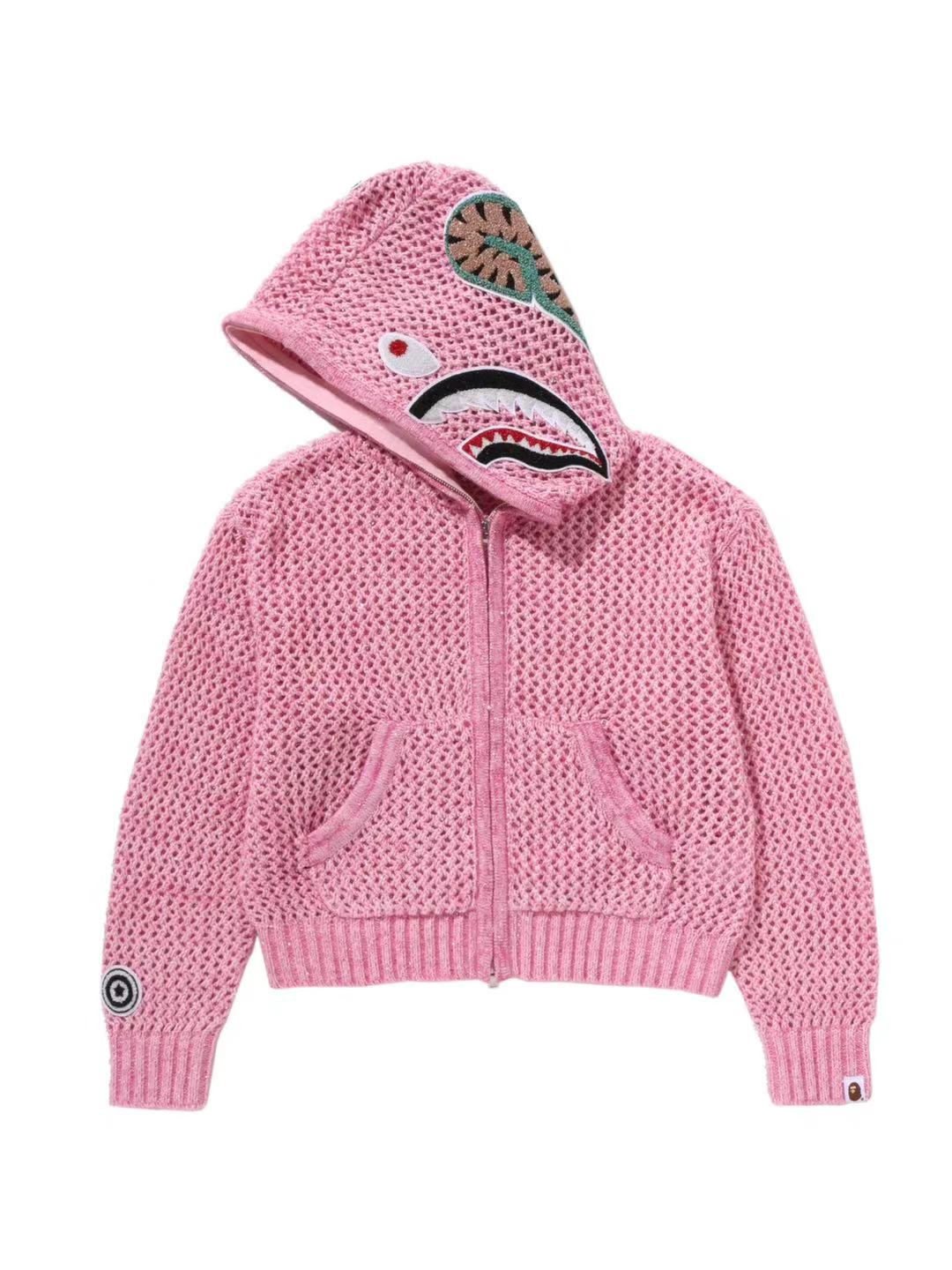 Bape Metallic Crochet Shark Full Zip Hoodie Pink – THEPARKS